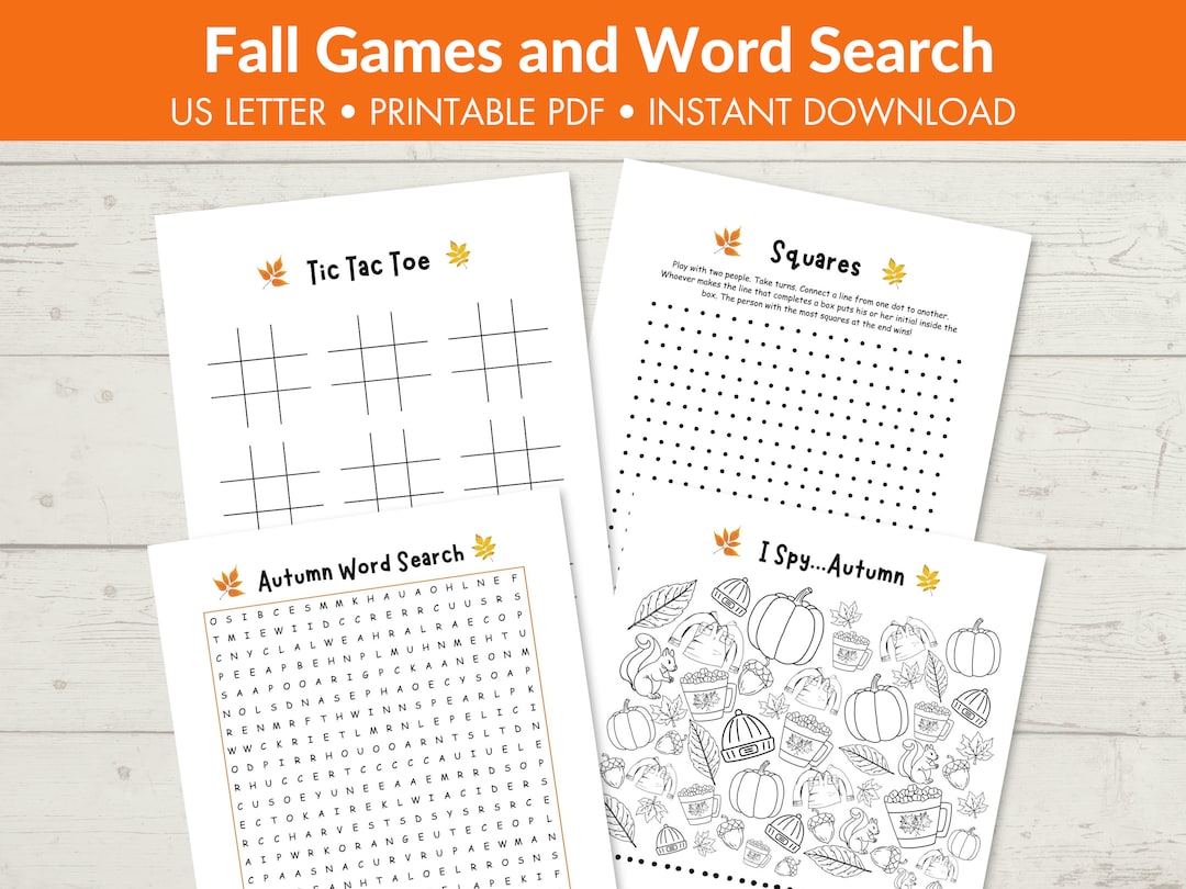 Fall Games and Word Search Bundle | Fall Kids Printable Activity Bundle ...