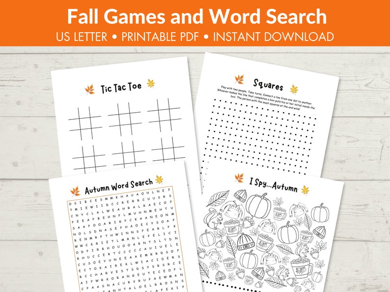 Fall Games and Word Search Bundle | Fall Kids Printable Activity Bundle ...