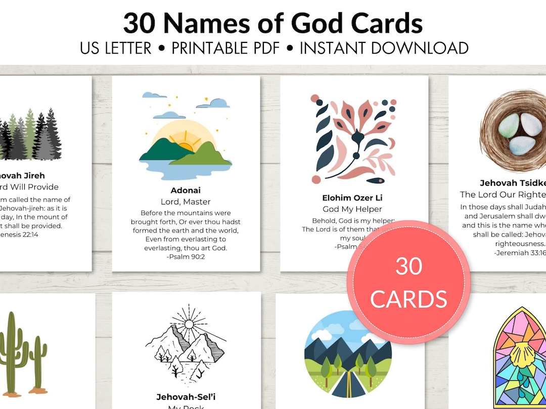 30 Names and Attributes of God Cards With Bible Verses | Printable ...