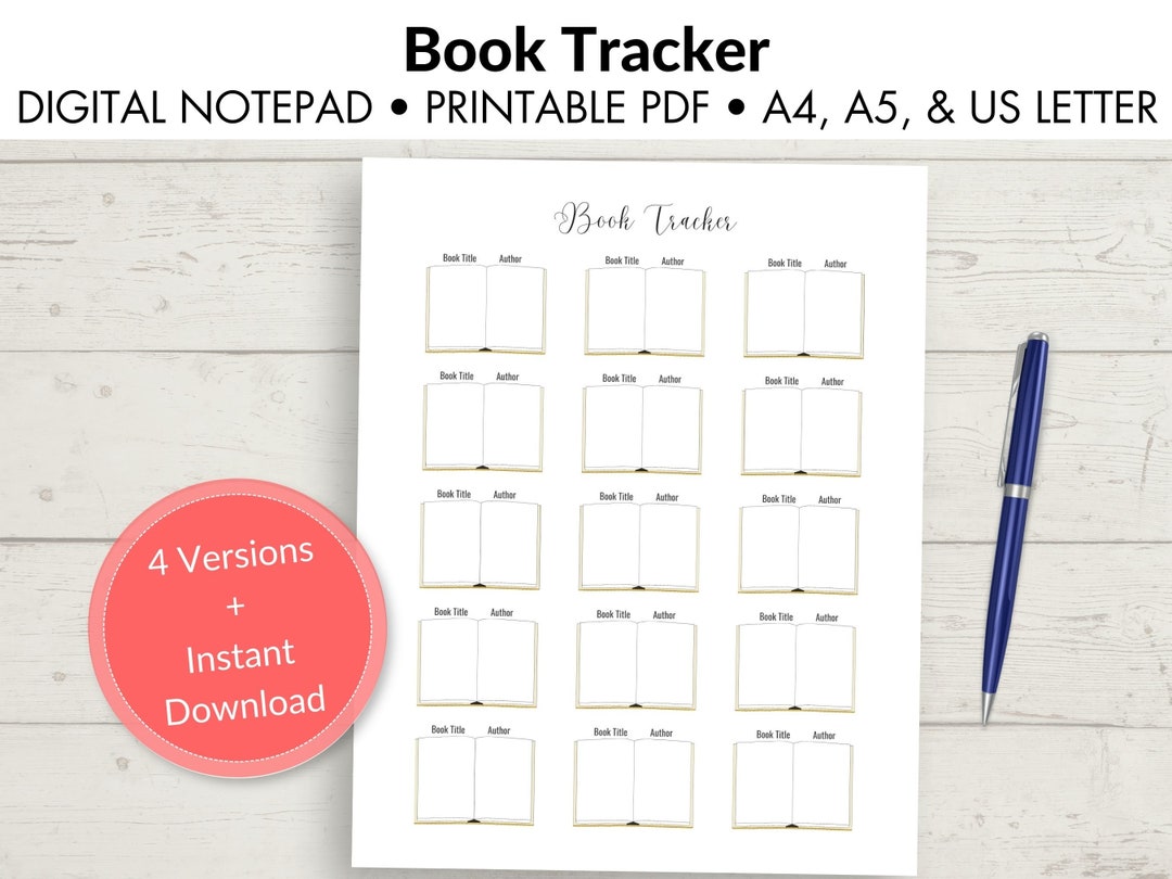 Book Tracker Digital Reading Tracker Book Log A4 A5 US Letter - Etsy