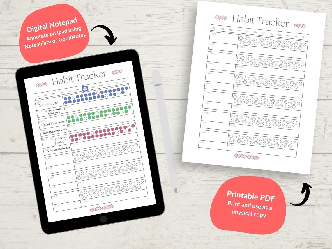 Digital 30 Day Habit Tracker Landscape Printable Routine Tracker ...