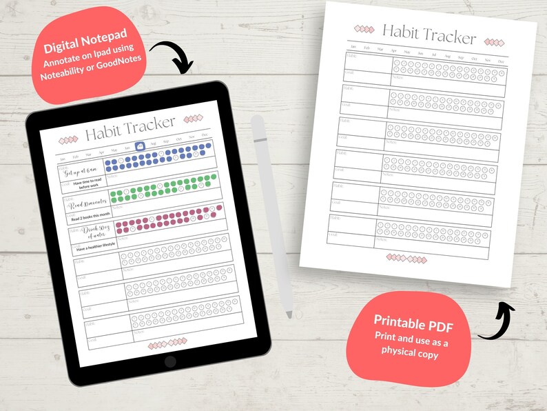 Digital 30 Day Habit Tracker Landscape Printable Routine Tracker ...