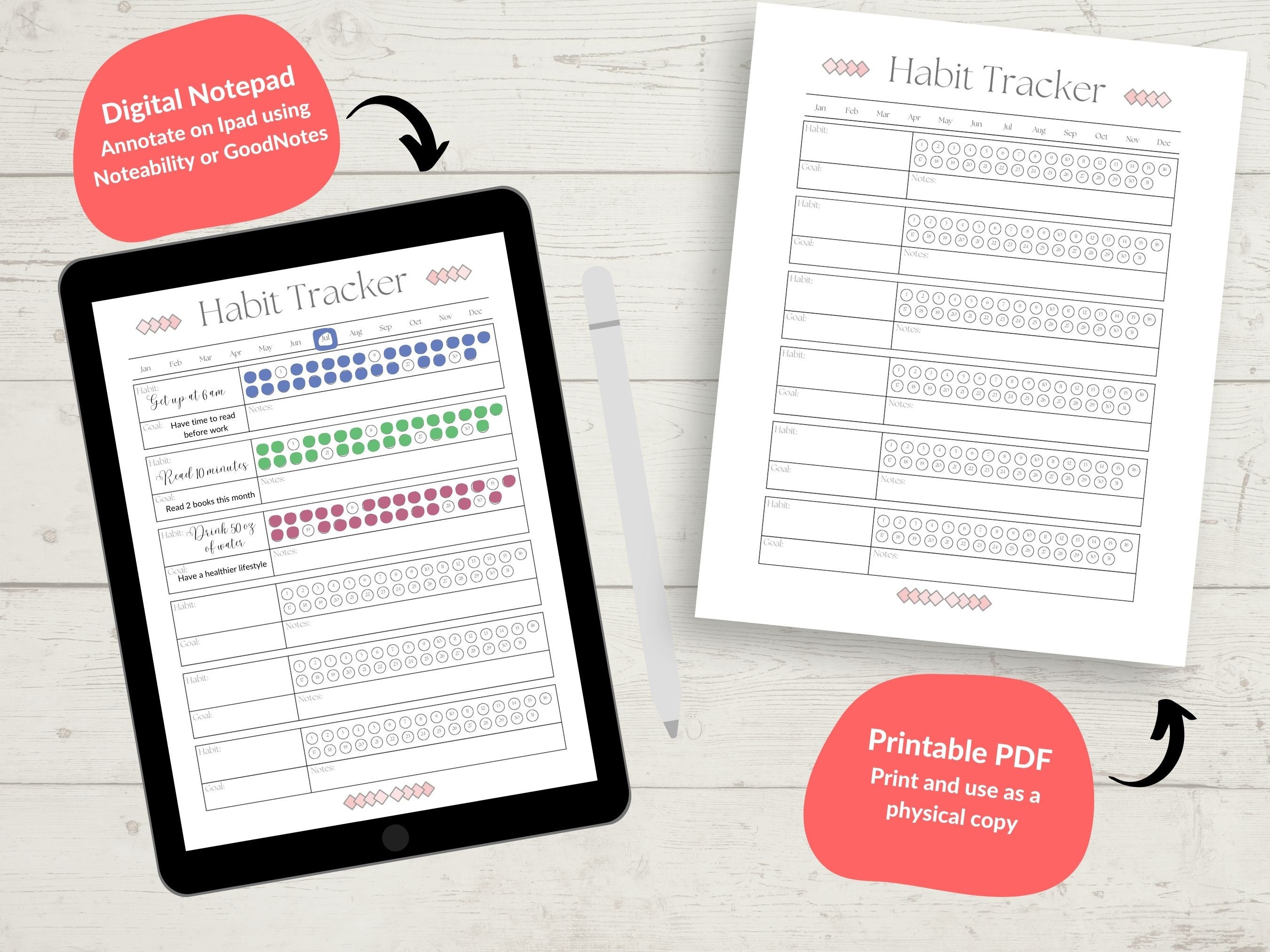 Digital 30 Day Habit Tracker Landscape Printable Routine Tracker ...