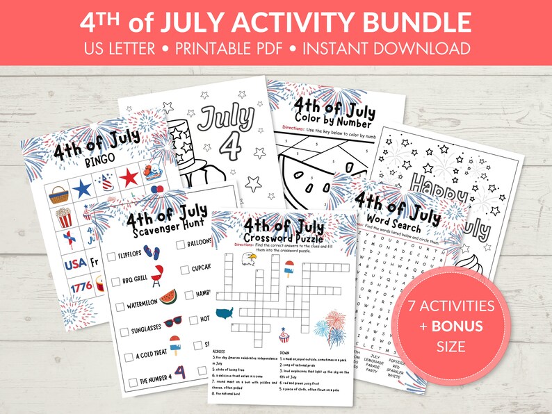 Fourth of July Activity Bundle | Printable Fourth of July Word Games ...