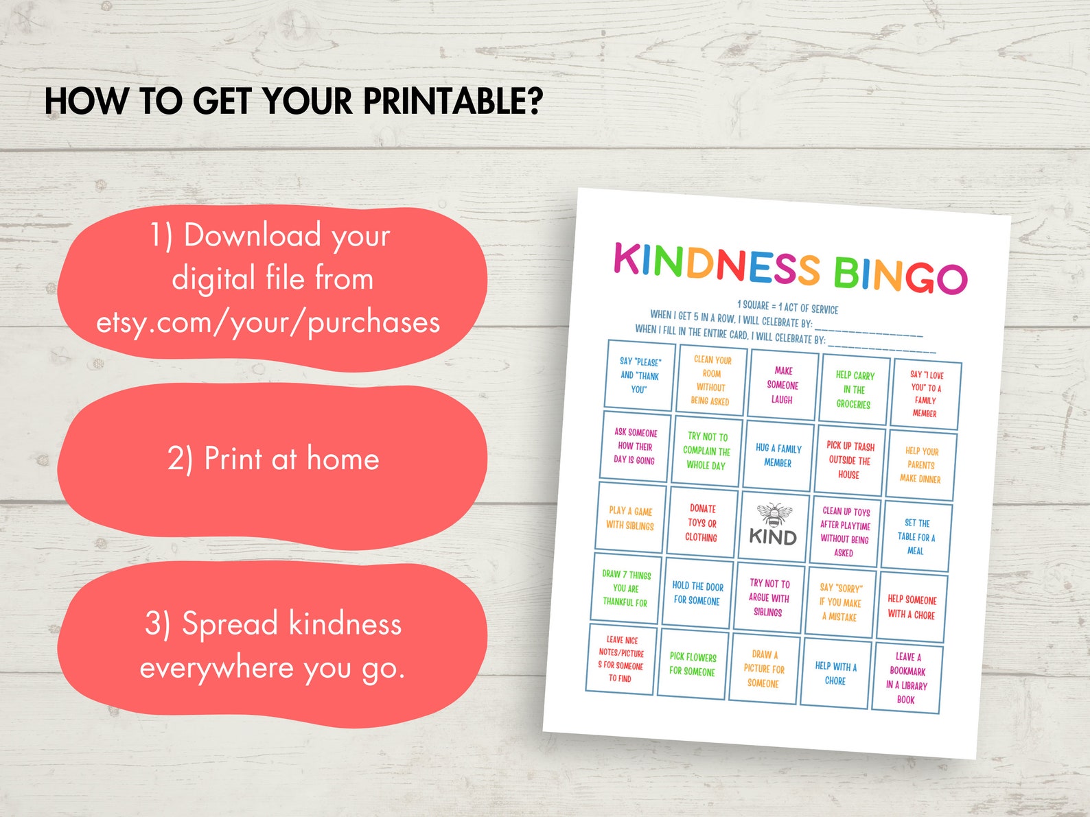 Kindness Bingo Cards for Kids | Printable Acts of Kindness | Kid’s ...