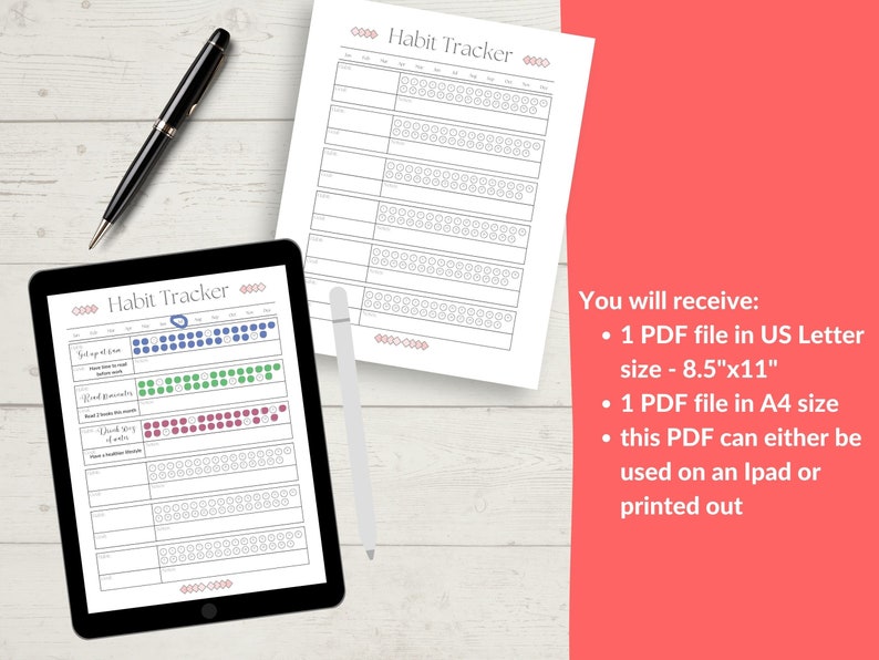 Digital 30 Day Habit Tracker Landscape Printable Routine Tracker ...