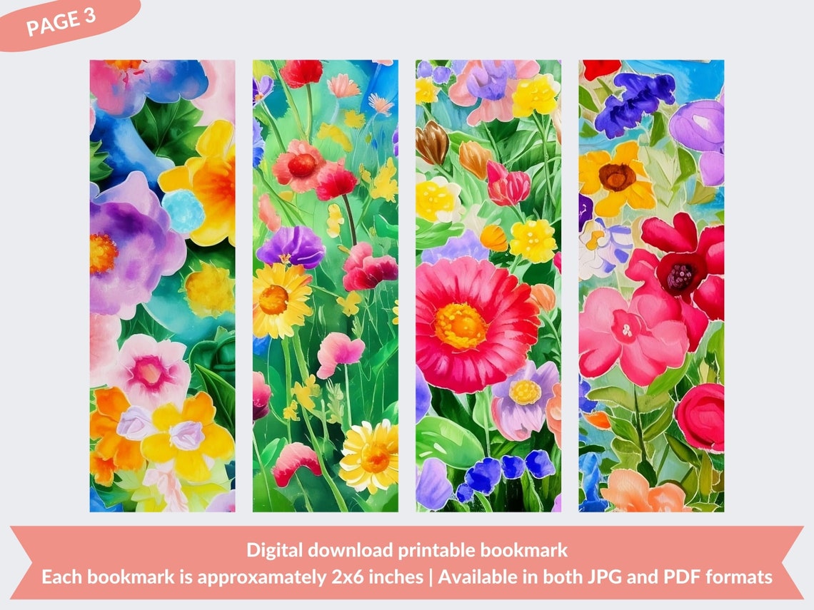20 Watercolor Floral Bookmarks Printable Bookmark Designs - Etsy