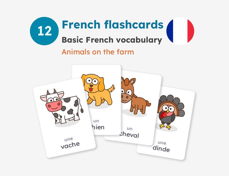 Printable Farm Animals Flash Cards French Vocabulary for Kids - Etsy