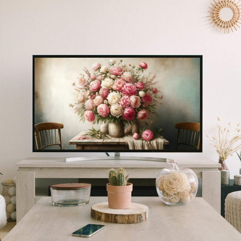 Frame TV Artwork | TV Art Flowers | Peonies Artwork | Samsung Frame Tv ...