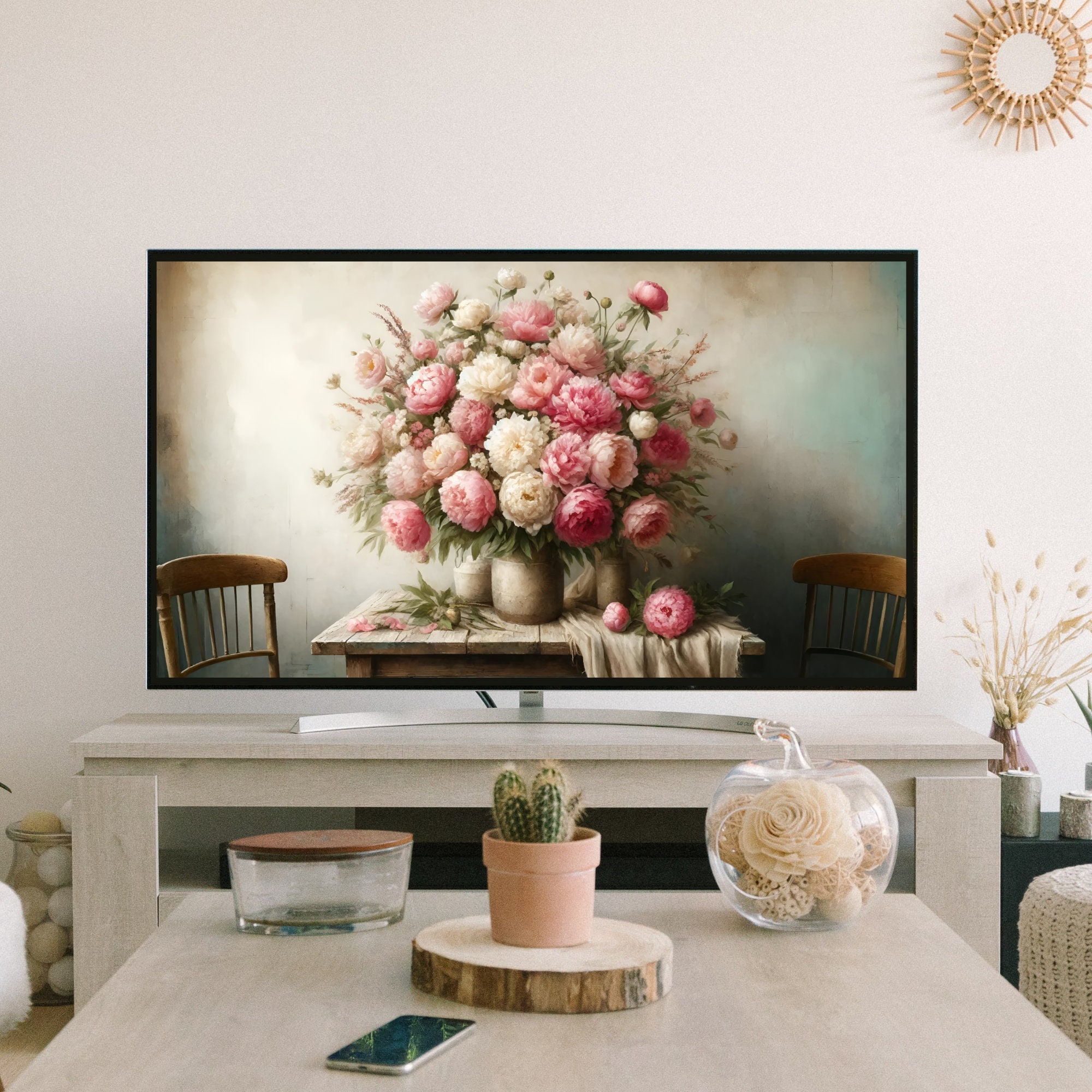 Frame TV Artwork | TV Art Flowers | Peonies Artwork | Samsung Frame Tv ...