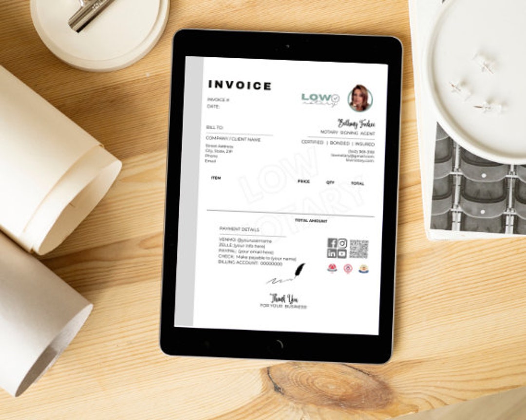 Notary Signing Agent Invoice | Canva Template | Notary Certificate ...