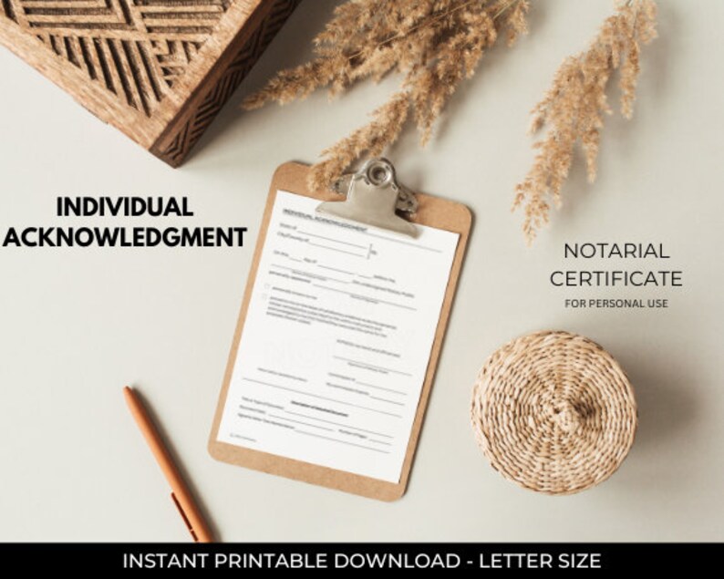 Individual Acknowledgment | Notary Certificate | PDF | Digital Download ...