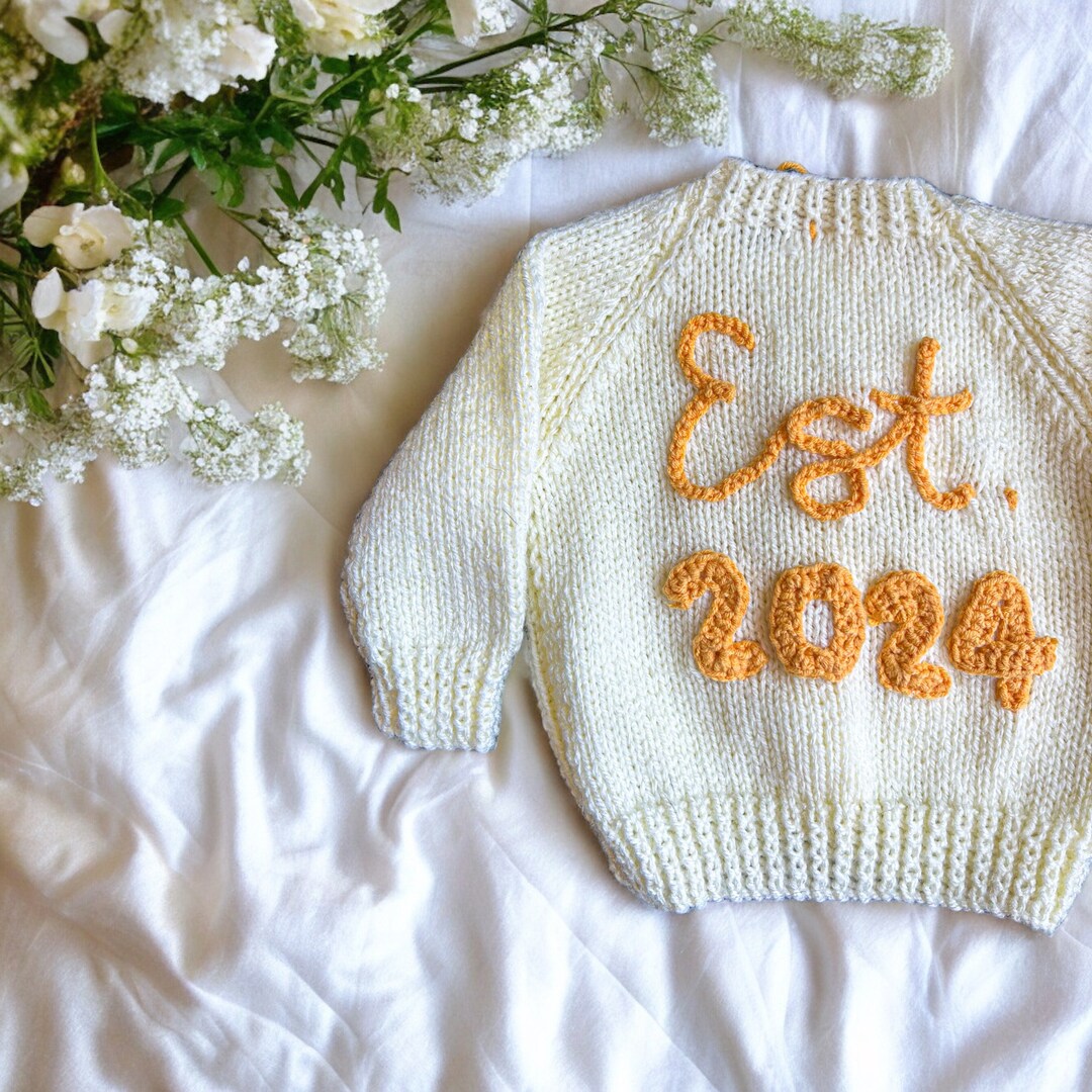 Newborn Baby Cardigan Neutral Est. 2024 Hand Embroidered Baby Cardigan ...