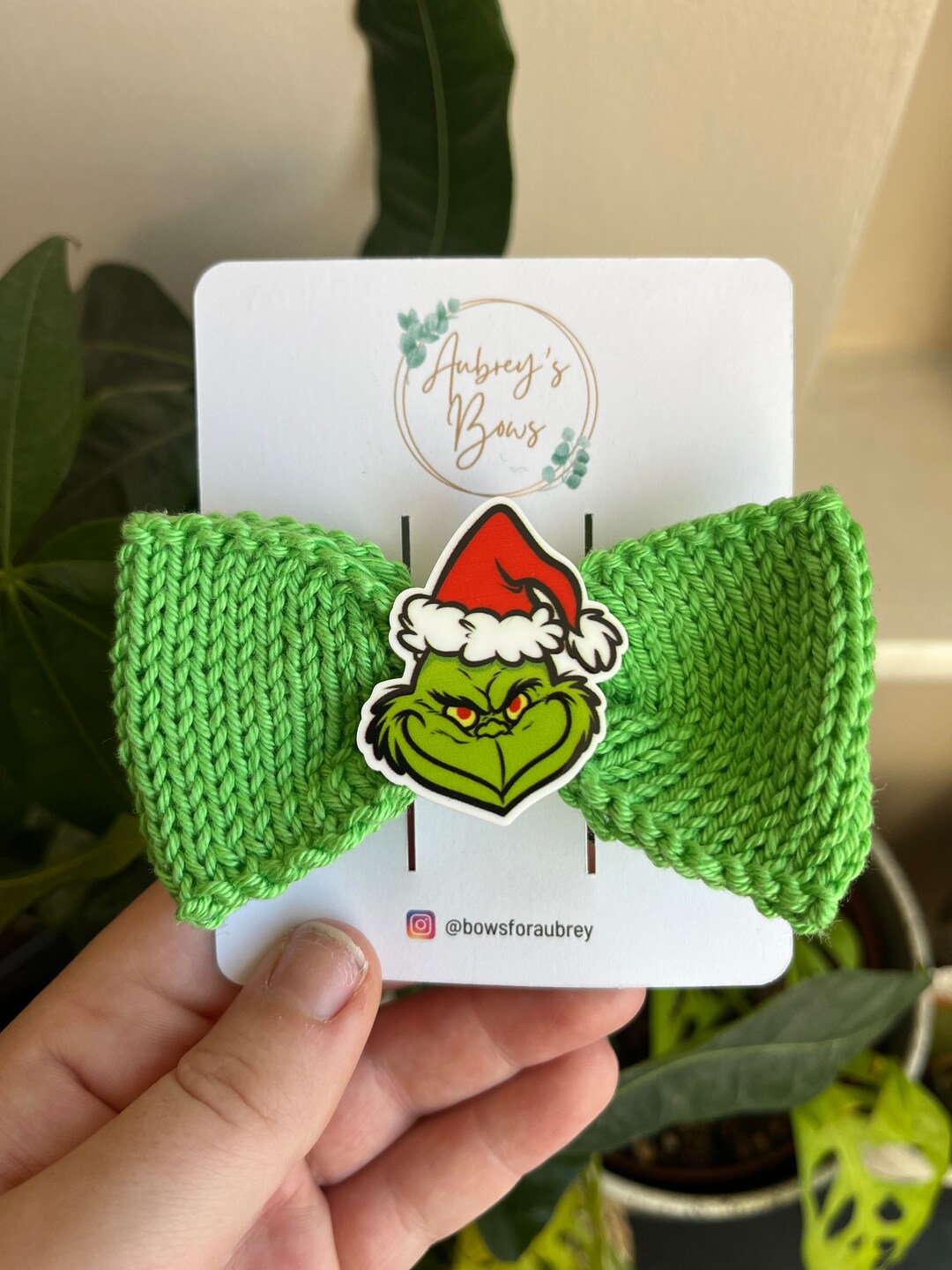 Knitted Grinch Inspired Christmas Hair Bow / Toddler Bows / - Etsy