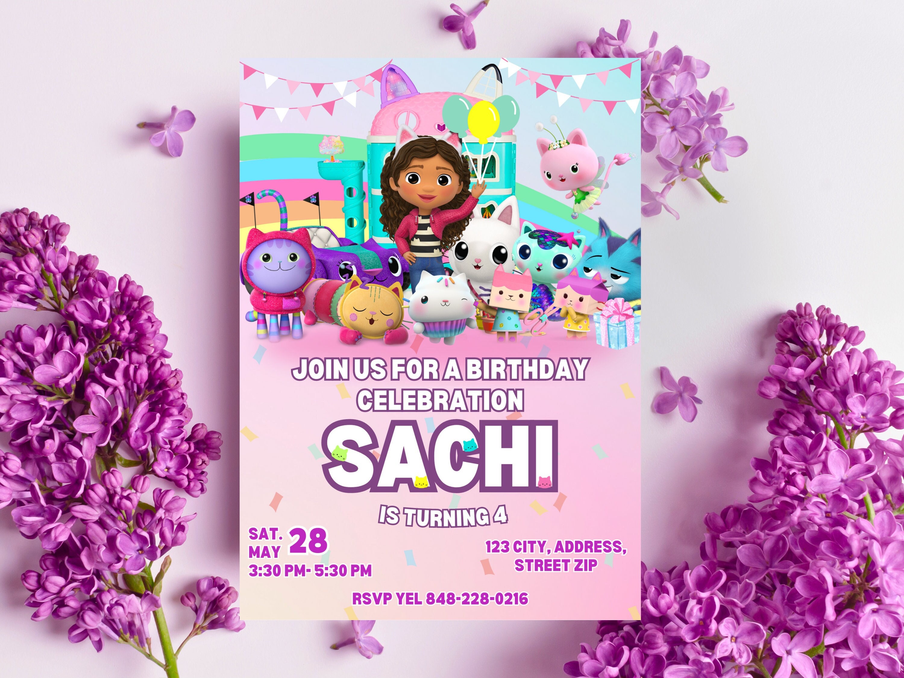 Birthday in Gabby's Dollhouse: Digital Invitation Template for Kids ...