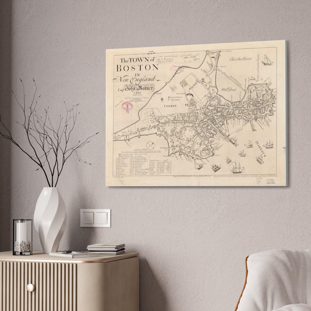 City of Boston in 1722 - Map on Canvas - Etsy