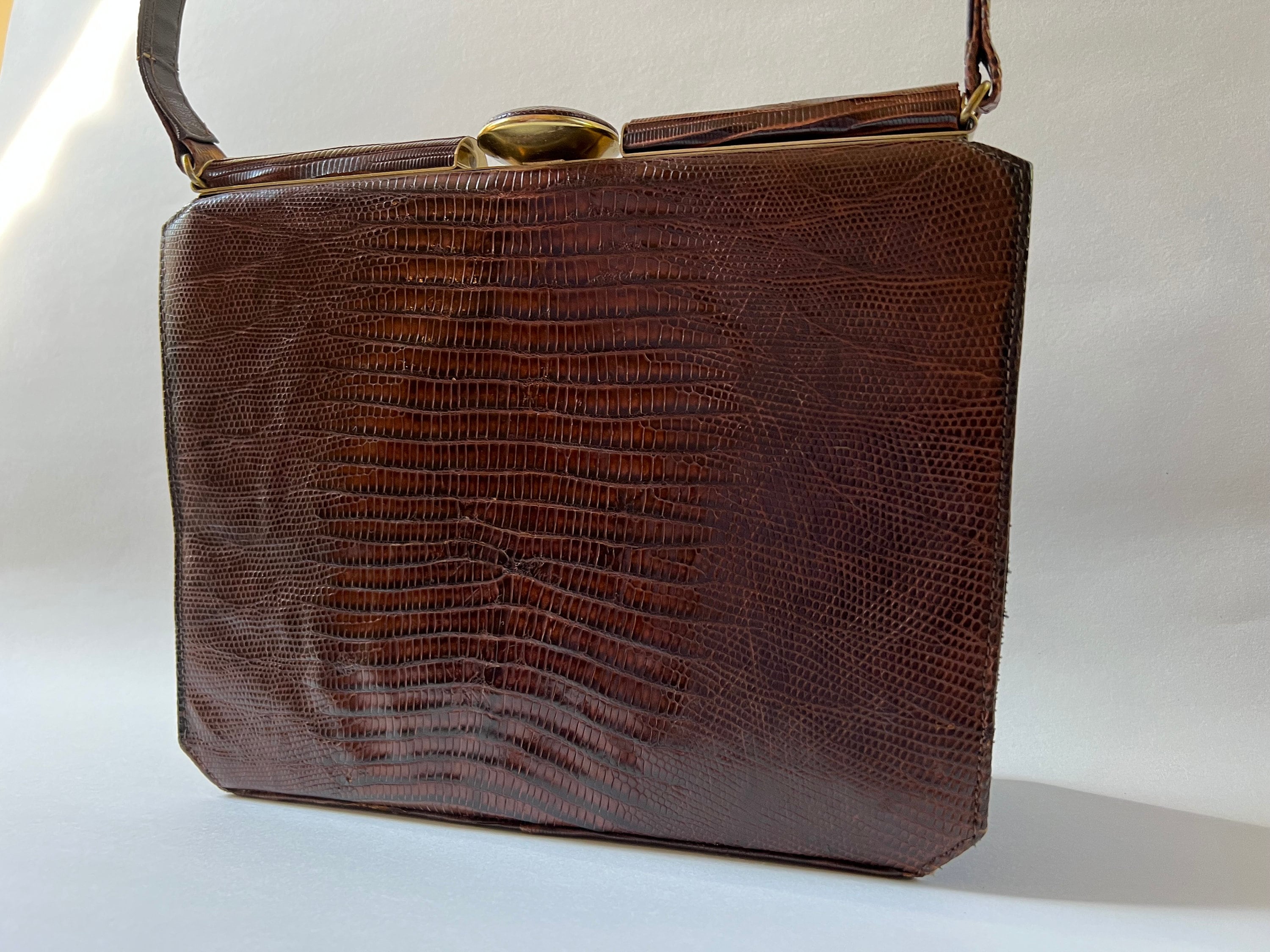 Vintage Brown Lizard Handbag - Etsy