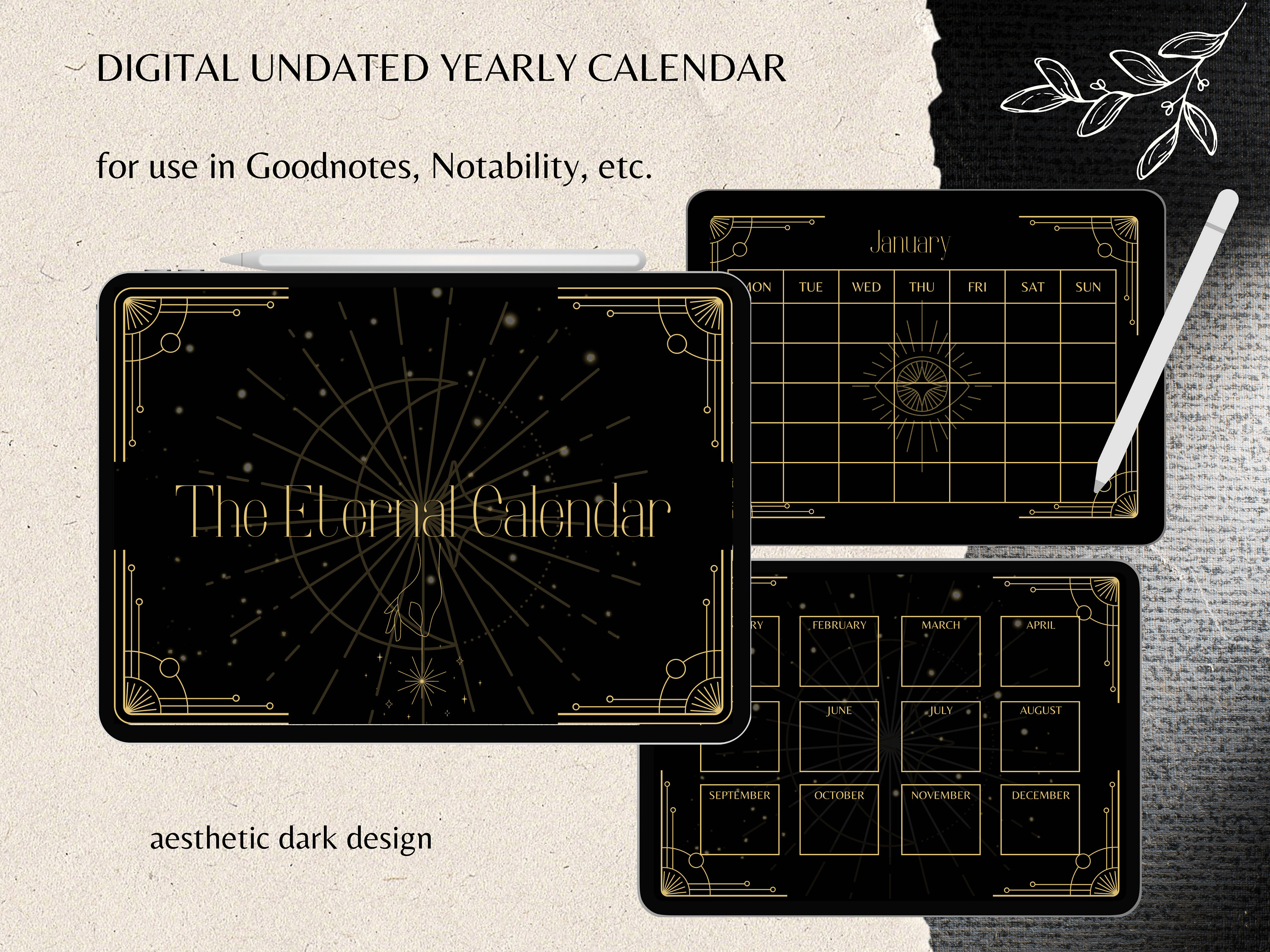 The Eternal Calendar - Dark Design - Undated Digital Year Planner ...