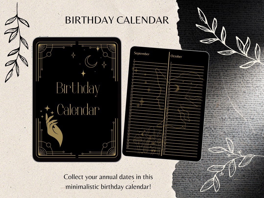 Digital Birthday Calendar Printable Birthday Calendar Minimalist ...