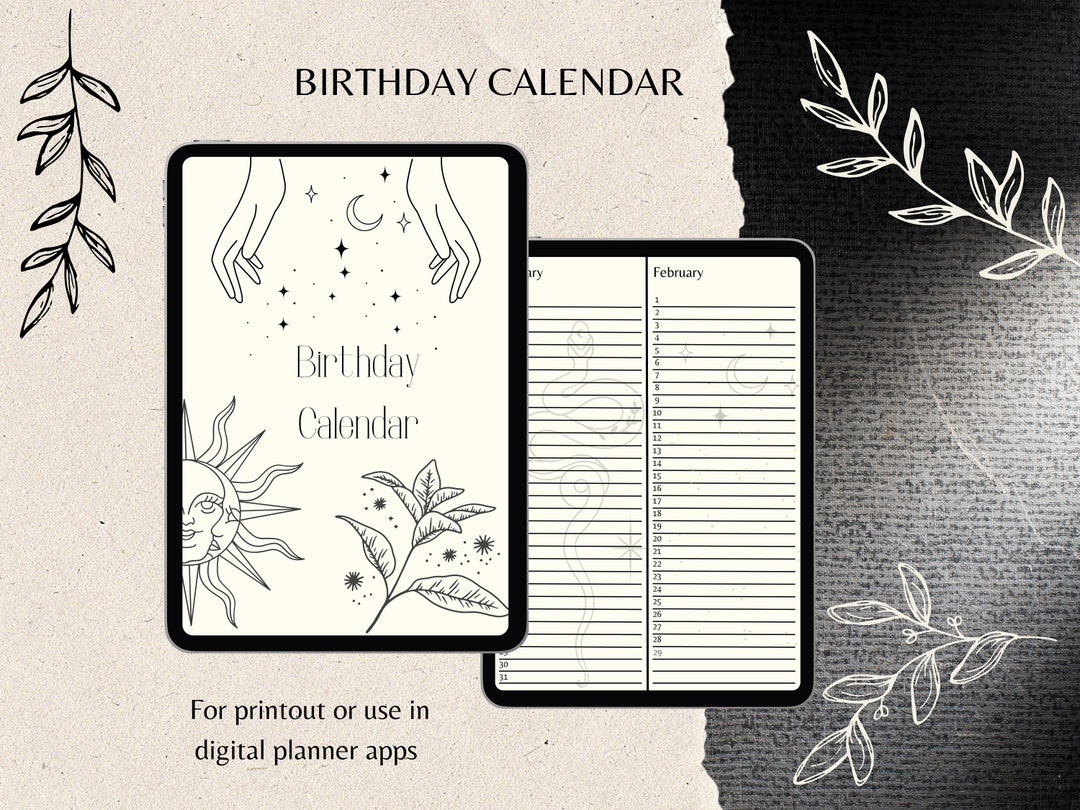 Digital Birthday Calendar - Printable Birthday Calendar Minimalist ...