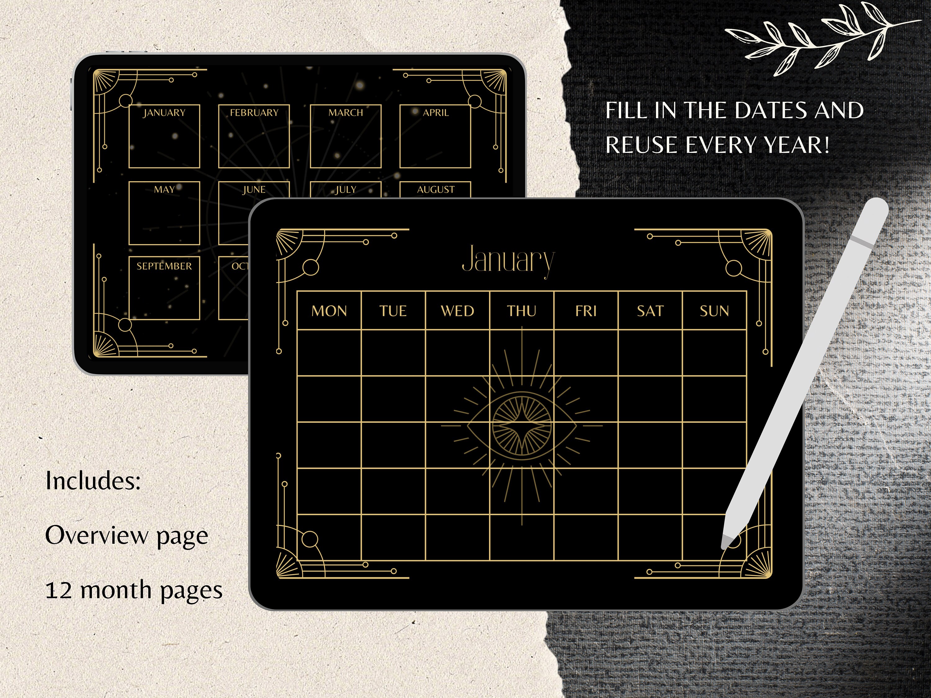 The Eternal Calendar - Dark Design - Undated Digital Year Planner ...