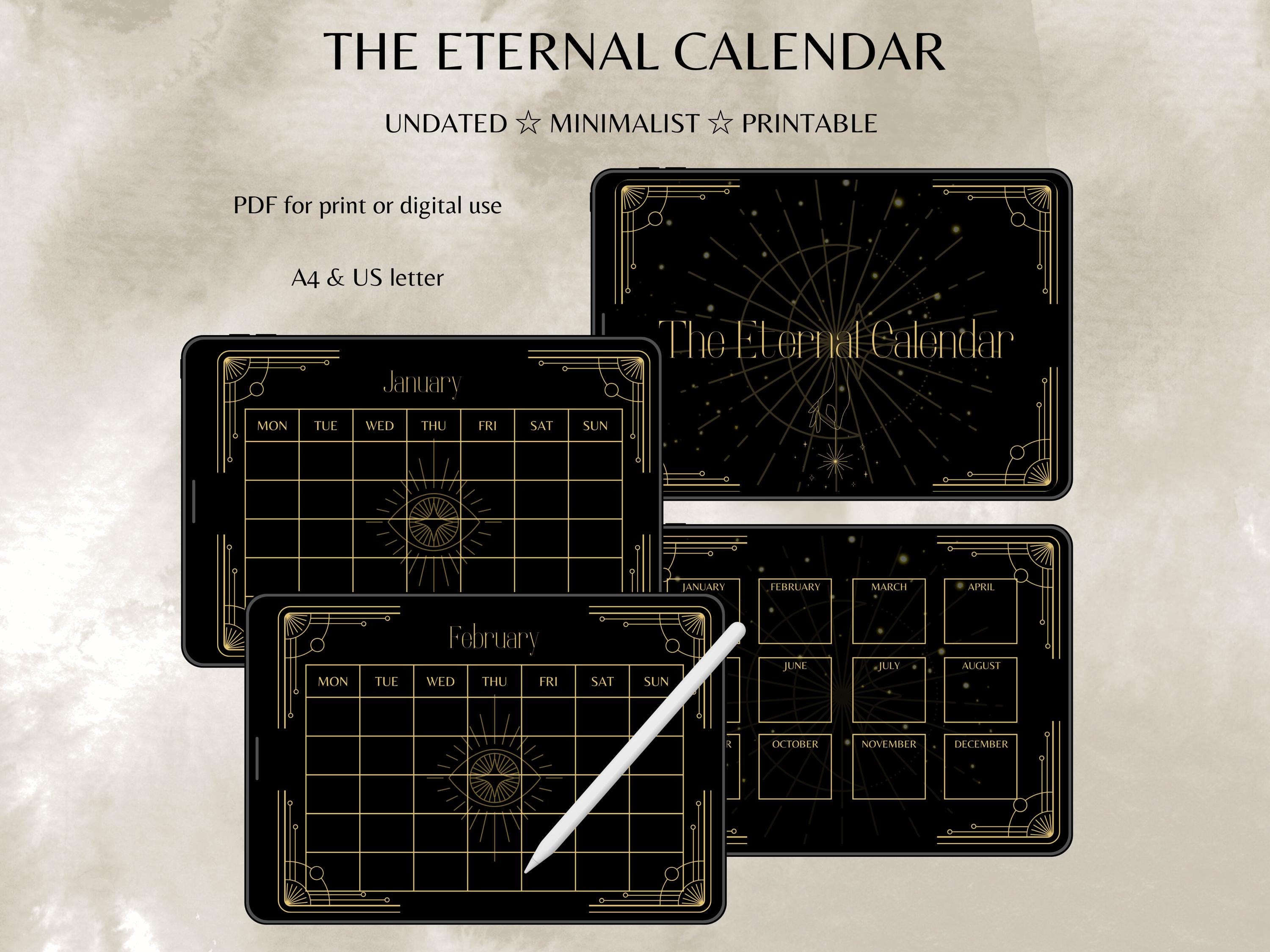 The Eternal Calendar - Dark Design - Undated Digital Year Planner ...