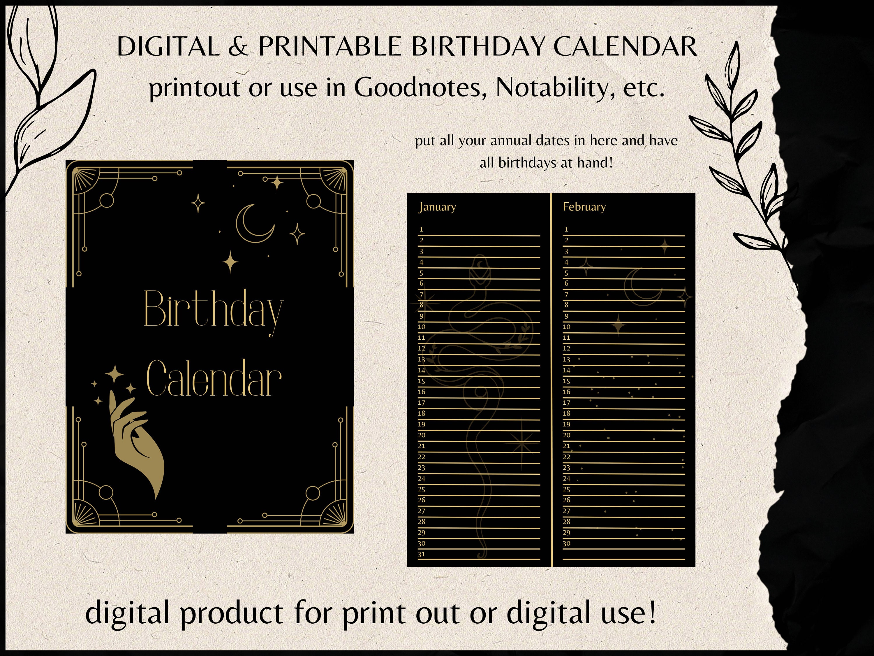 Digital Birthday Calendar Printable Birthday Calendar - Etsy Australia