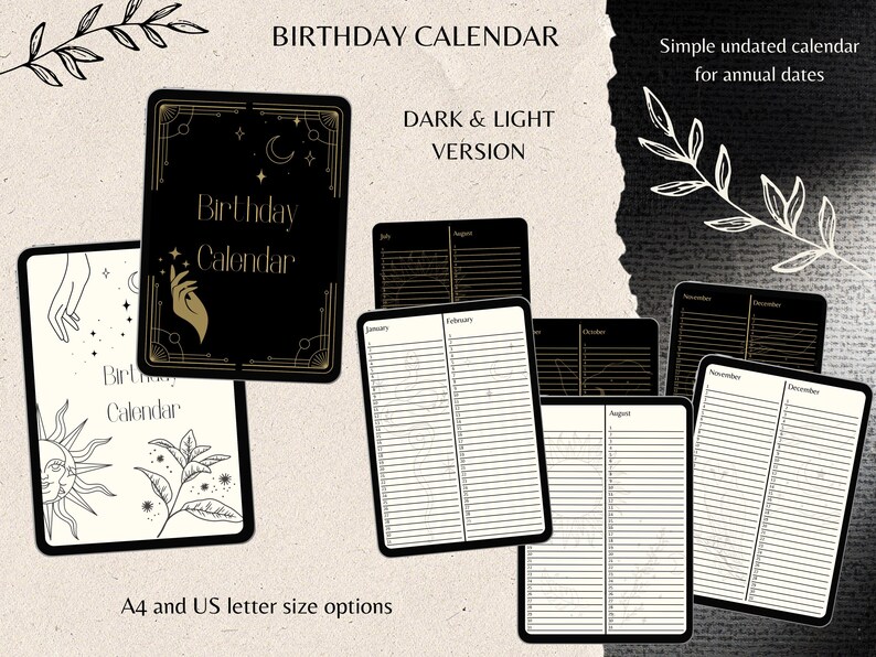 THE PLANNER BUNDLE - Undated Yearly Calendar, Birthday Calendar, Witchy ...