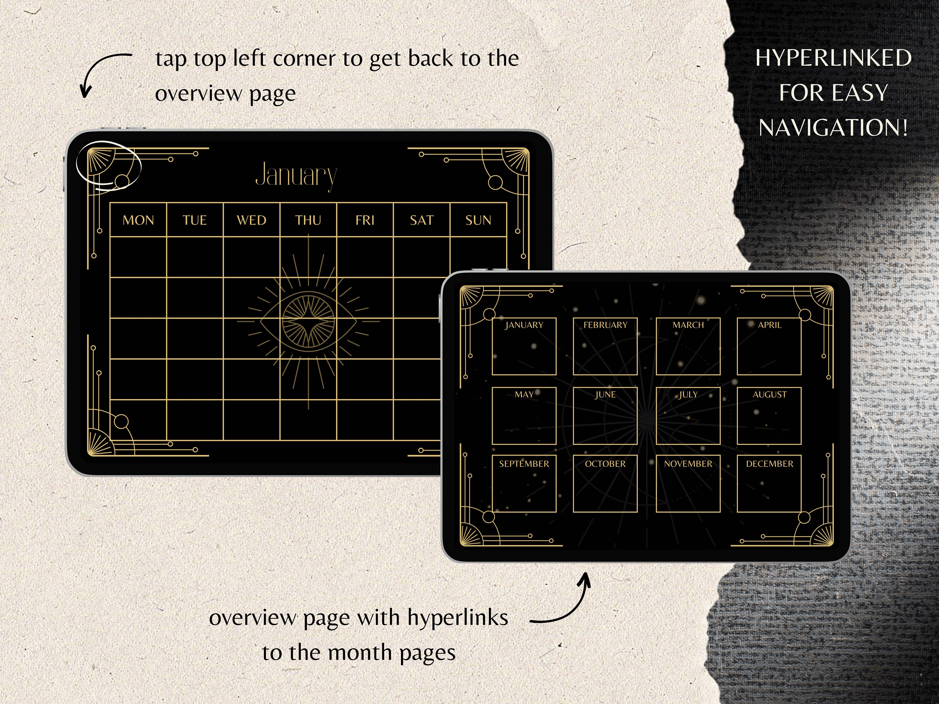 The Eternal Calendar - Dark Design - Undated Digital Year Planner ...