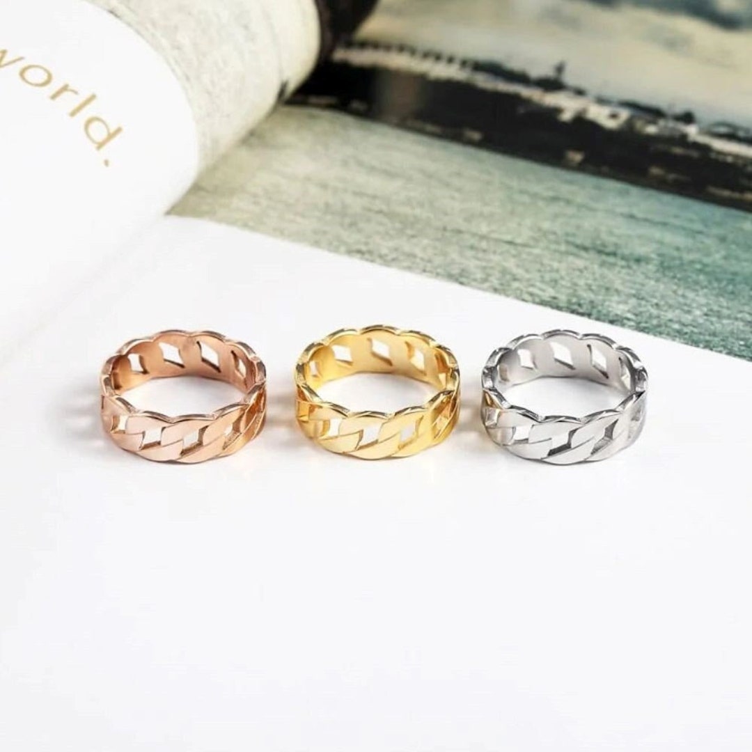 Cuban Link Ring Gold Thick Curb Ring Silver Chain Twist - Etsy