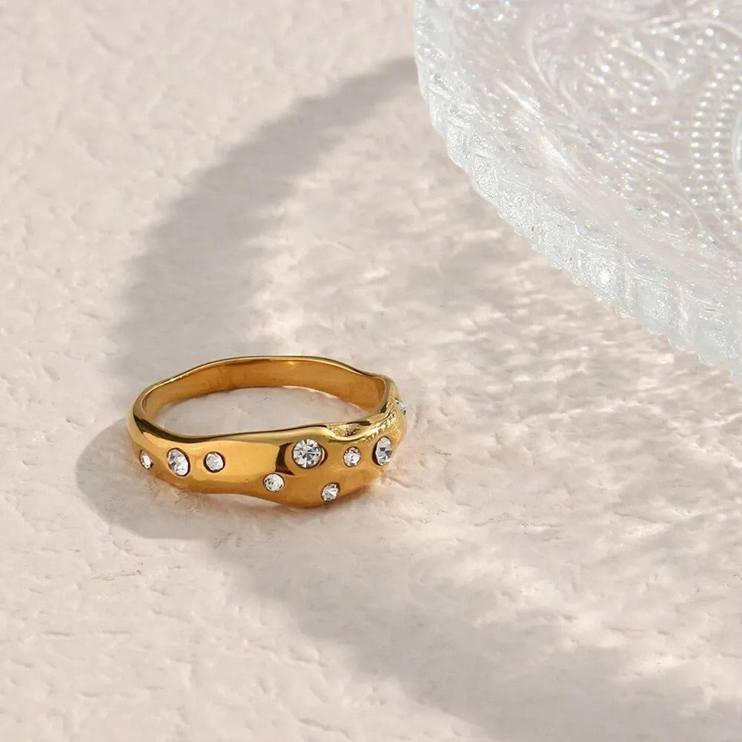 Dainty Gold Ring, Pave Crystal Ring, Rings for Women, Minimalist Cubic ...