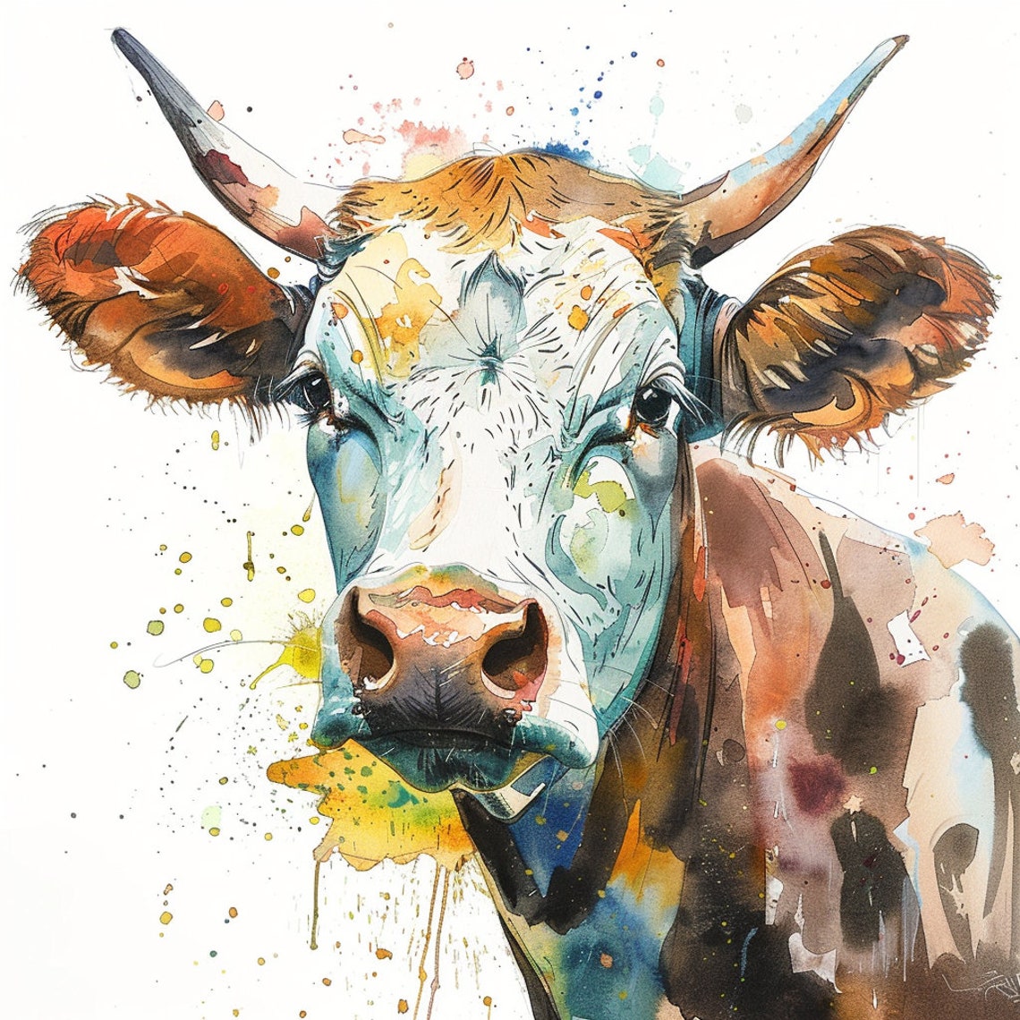 Watercolor Cow Bundle - 4 High Quality .pngs - Transparent Backgrounds ...