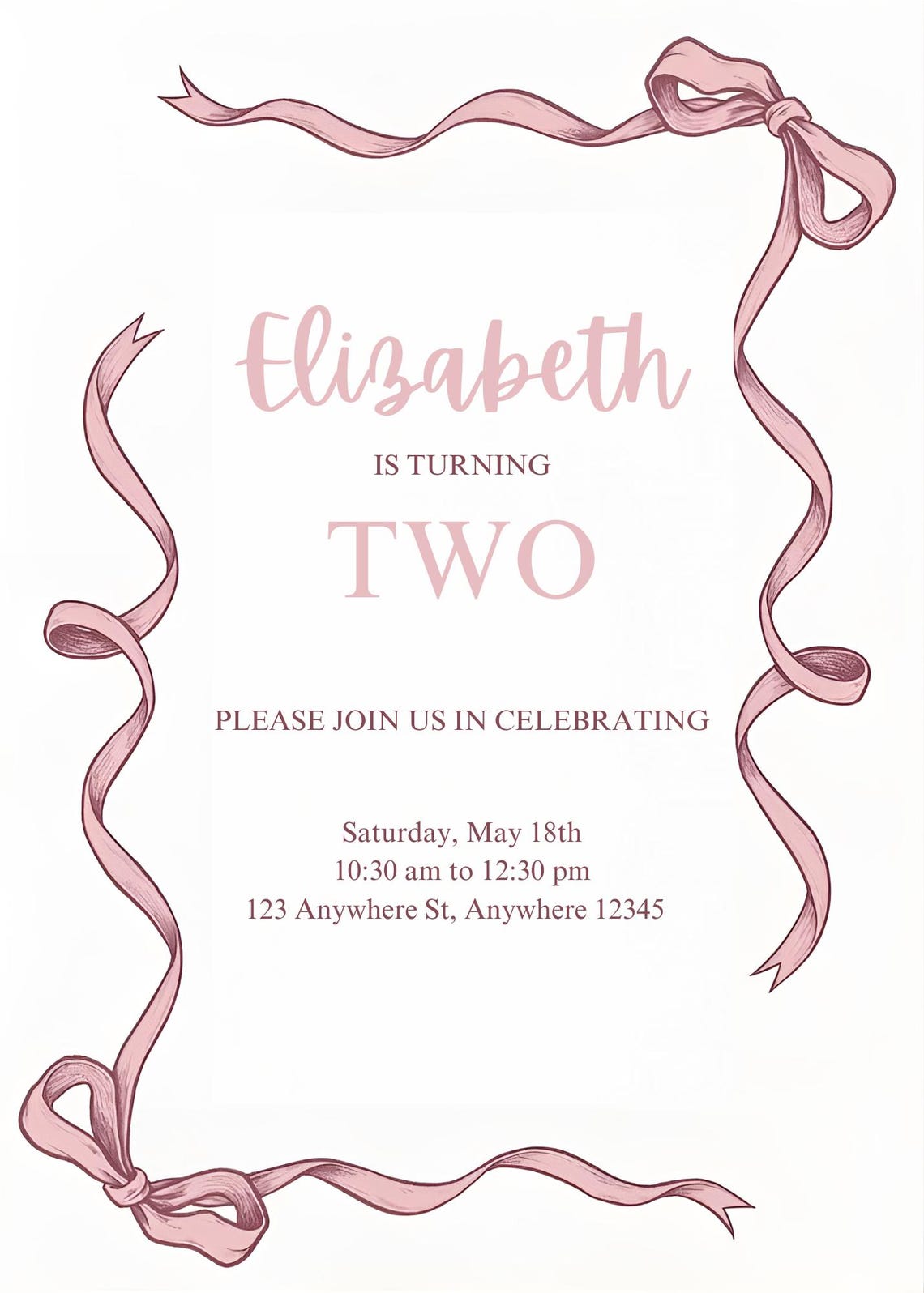 Editable Invitation, Birthday Invitation, Coquette Invitation, Bow ...