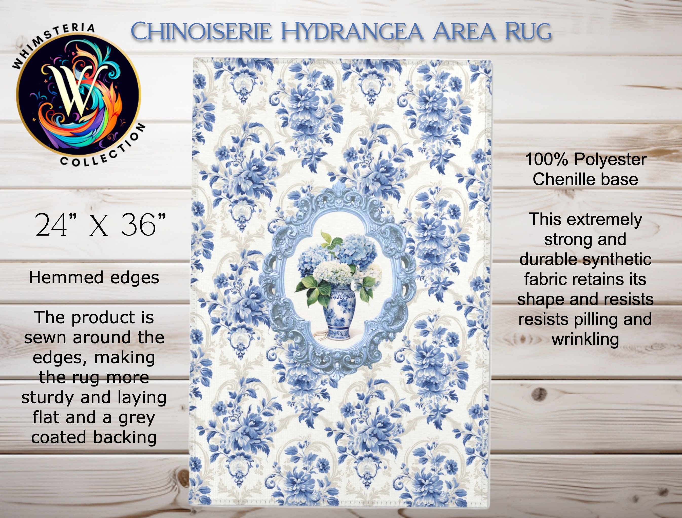 Chinoiserie Hydrangea Blue White Area Rug, Floral Rug, Chinoiserie ...