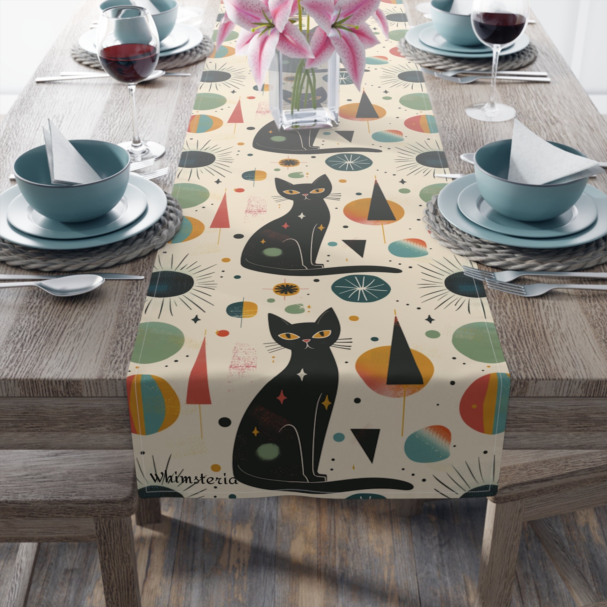 Atomic Cat Table Runner, Retro Table Runner, Atomic Cat Kitchen Decor ...