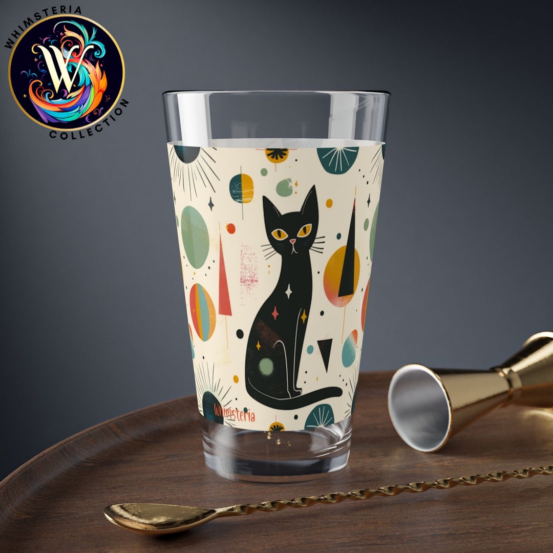 MCM Atomic Black Cat, Mid Century Modern, Retro Drinking Glass, 16oz ...