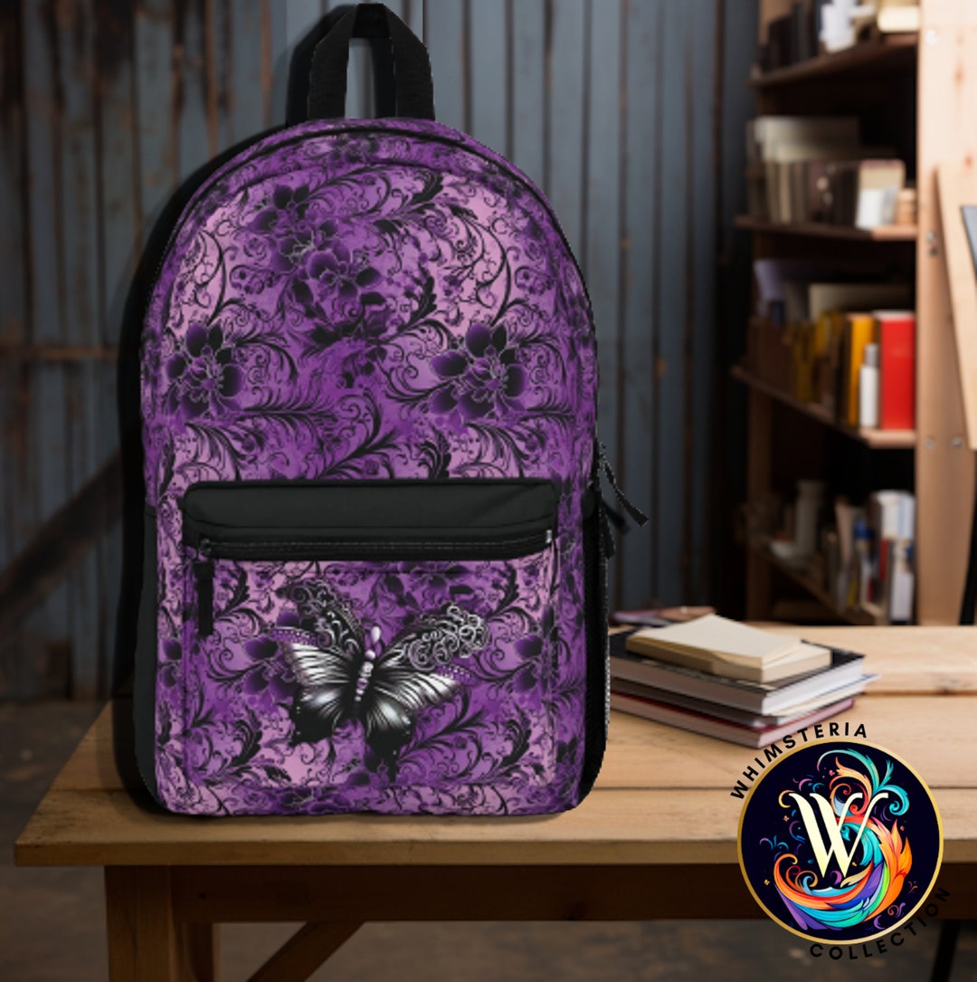 Gothic Moth Lightweight Waterproof Backpack, Deep Purple Moth Pattern ...