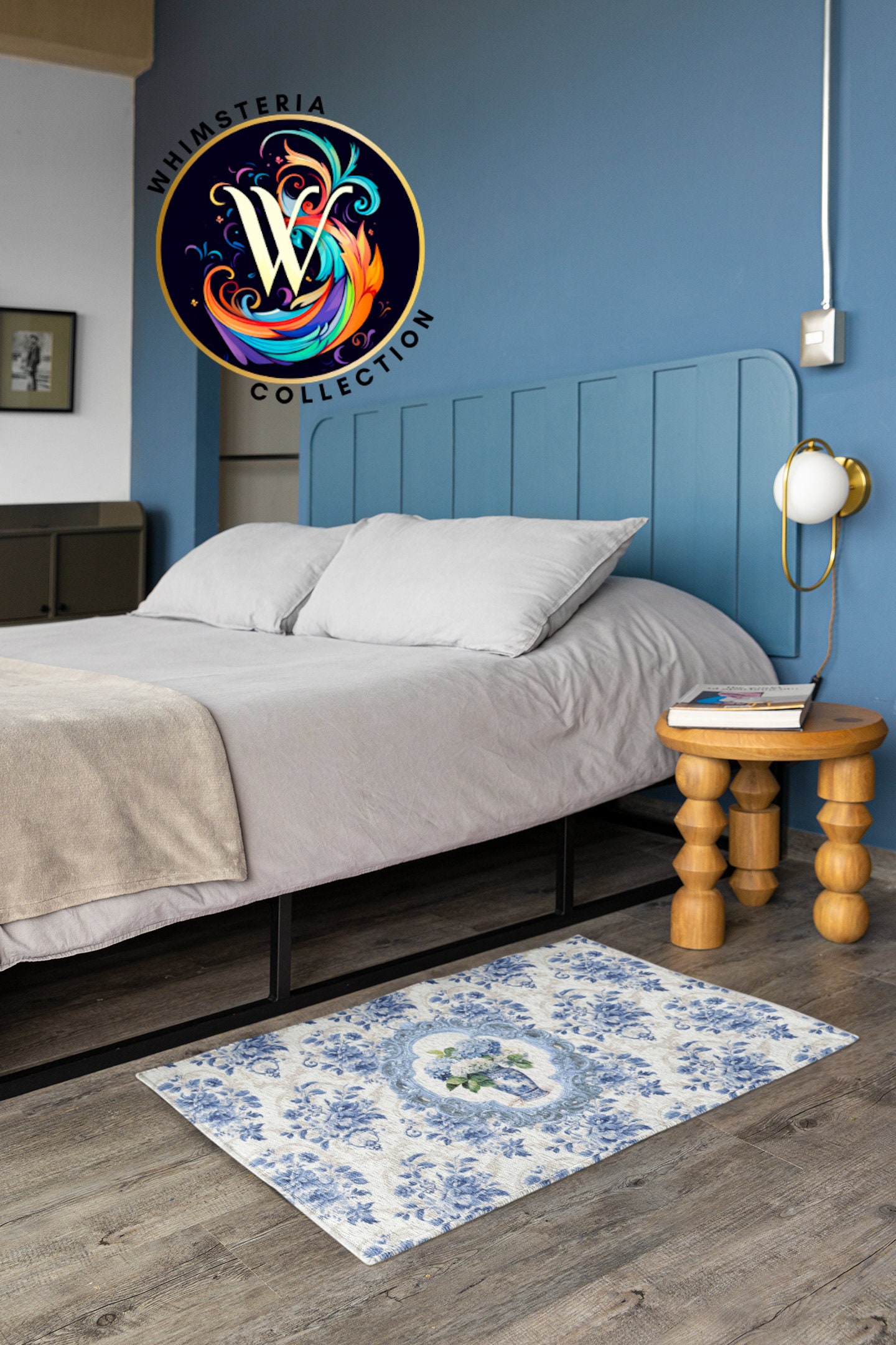 Chinoiserie Hydrangea Blue White Area Rug, Floral Rug, Chinoiserie ...