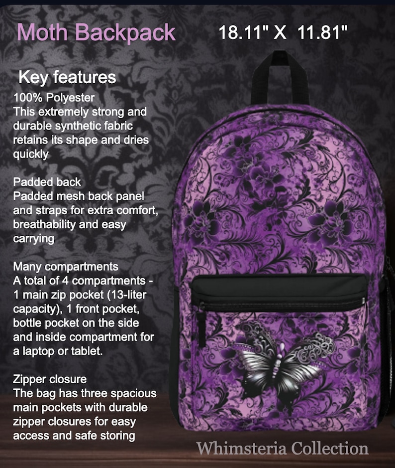 Gothic Moth Lightweight Waterproof Backpack Deep Purple Moth - Etsy