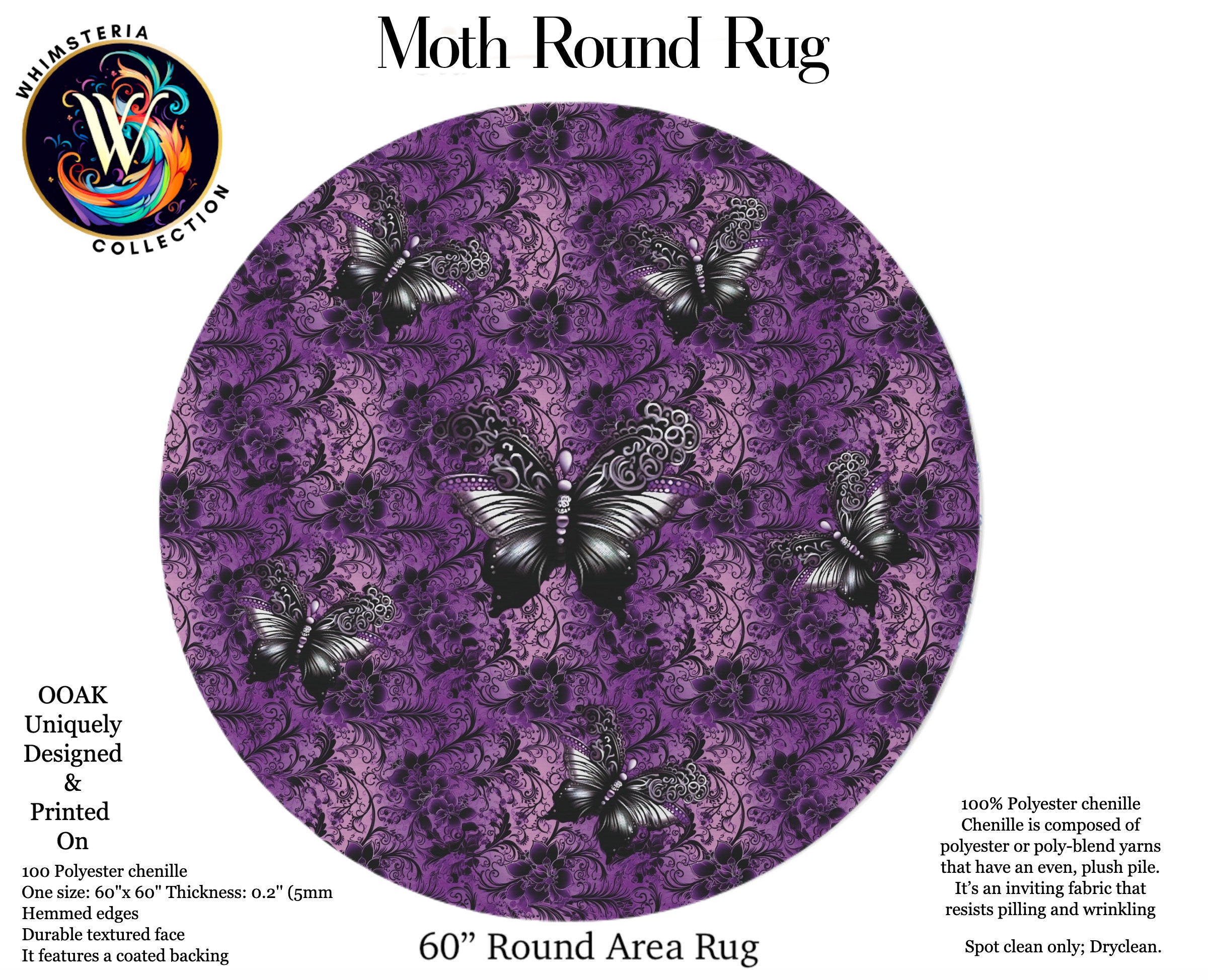 Gothic Moth Round Area Rug, Gothic Moth Decorative Room Decor, Goth ...