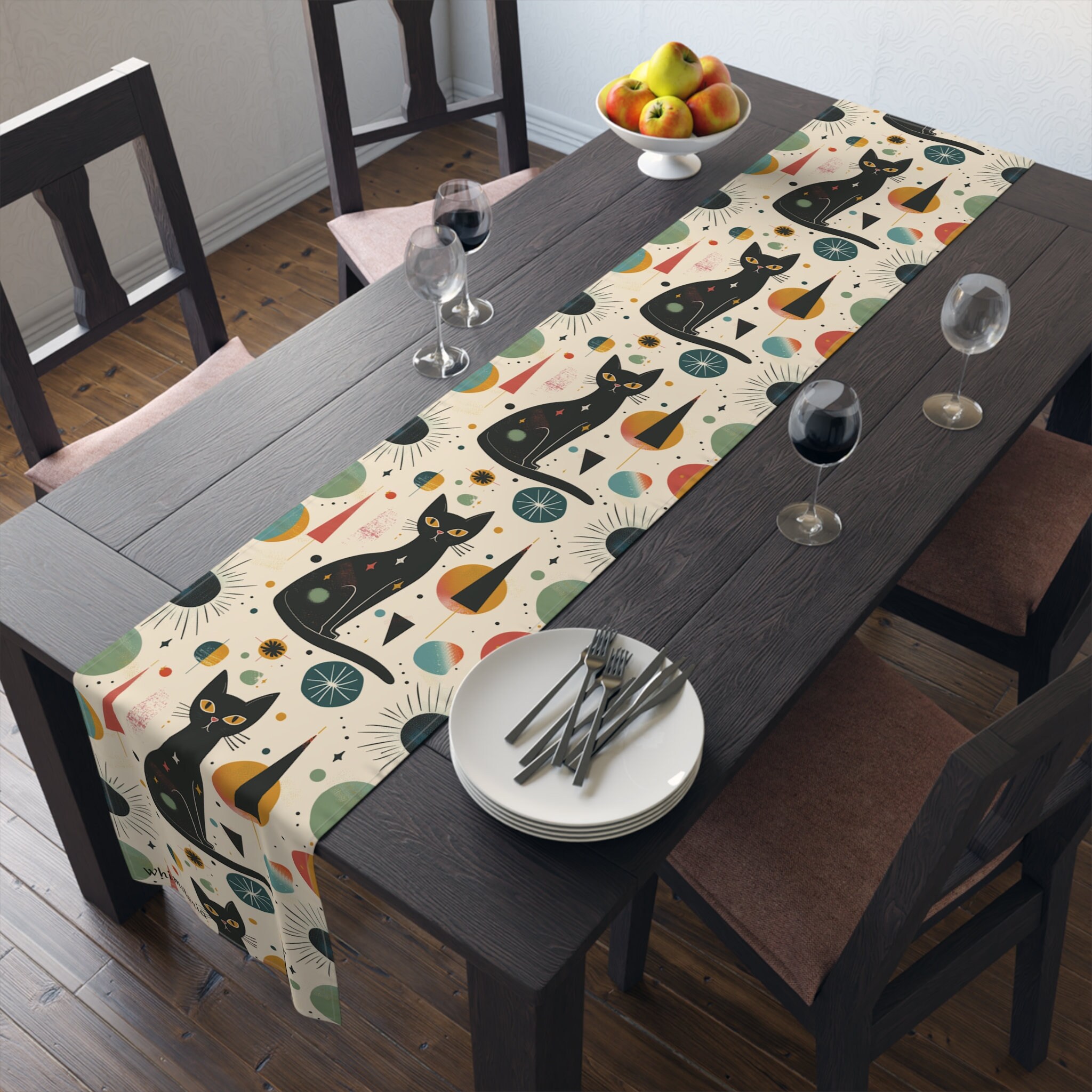 Atomic Cat Table Runner, Retro Table Runner, Atomic Cat Kitchen Decor ...