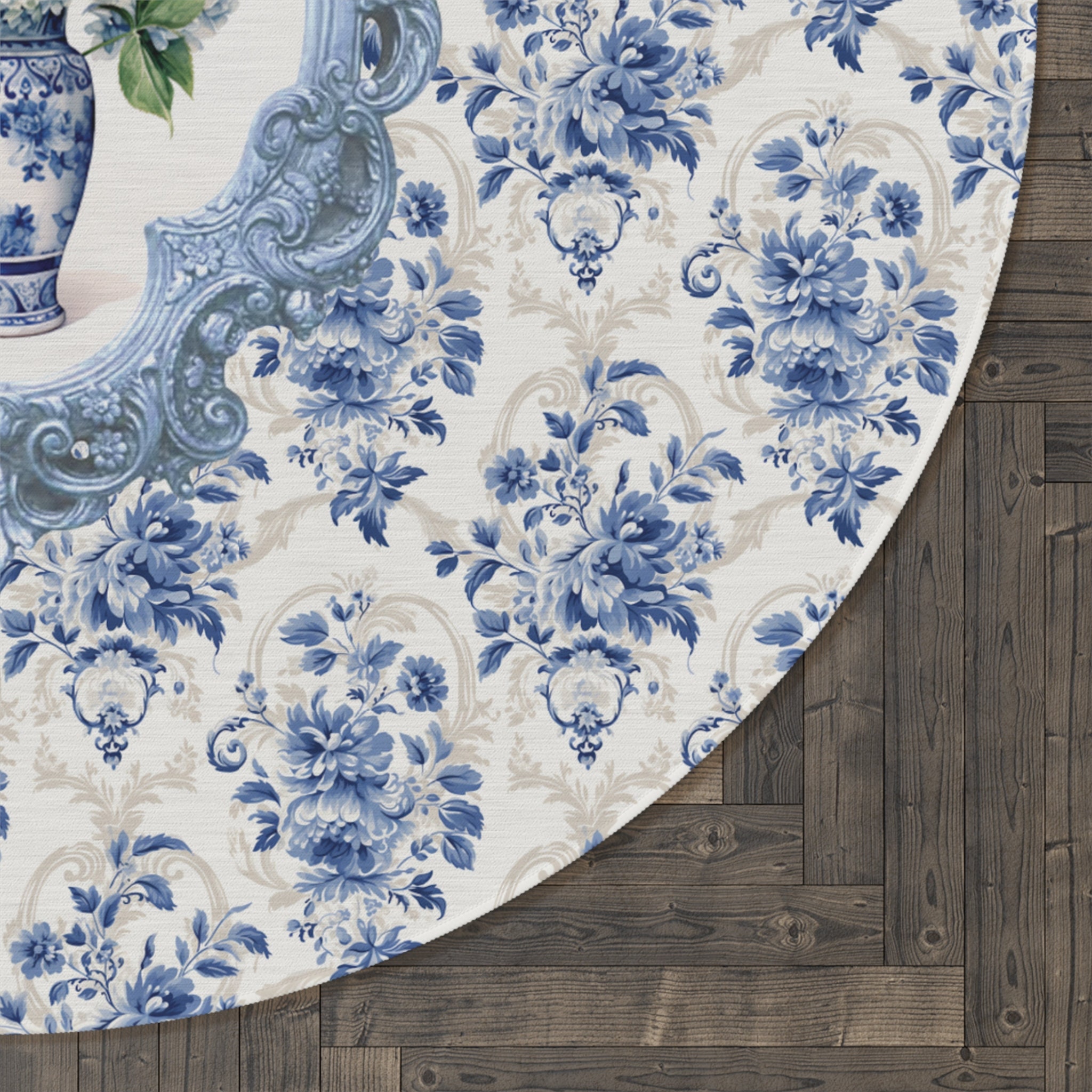Chinoiserie Hydrangea Blue and White Round Rug, Chinoiserie Blue White ...