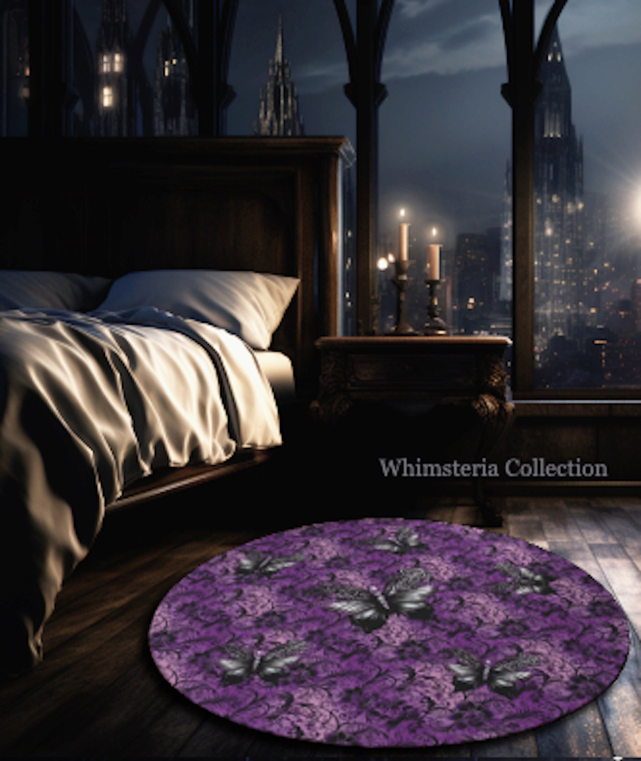 Gothic Moth Round Area Rug, Gothic Moth Decorative Room Decor, Goth ...
