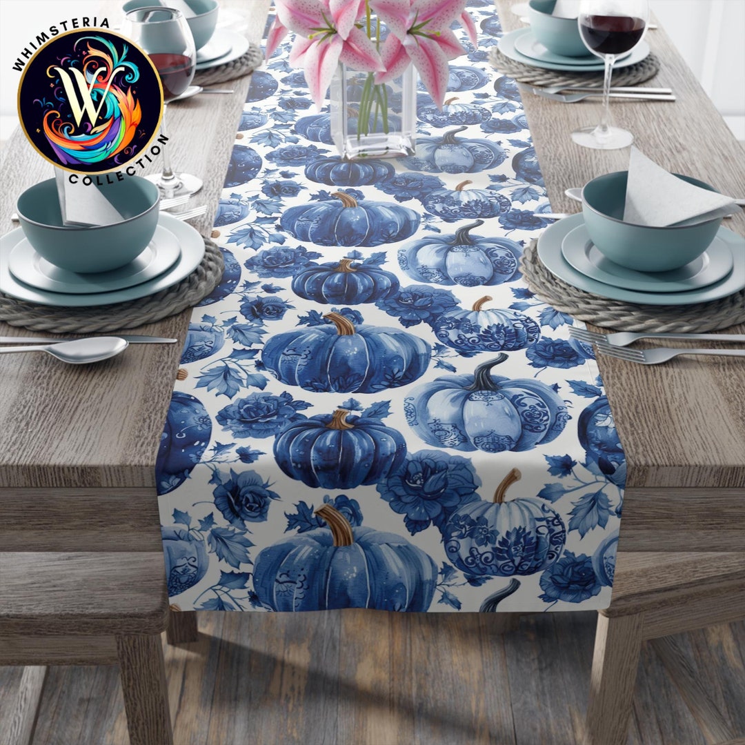 Chinoiserie Pumpkin Table Runner, Blue and White Table Runner,blue ...