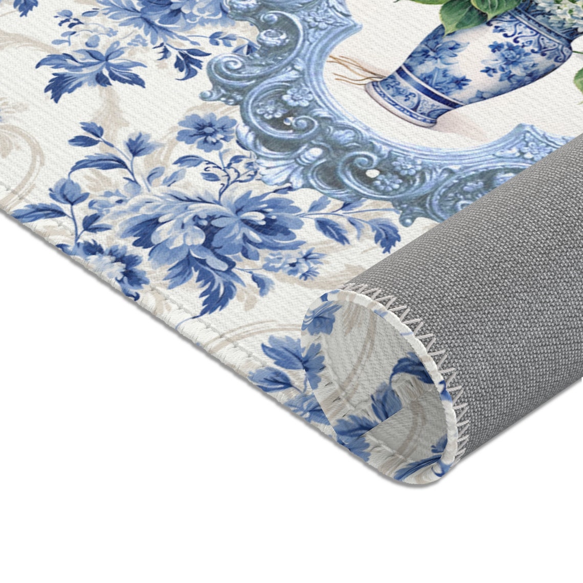 Chinoiserie Hydrangea Blue White Area Rug, Floral Rug, Chinoiserie ...
