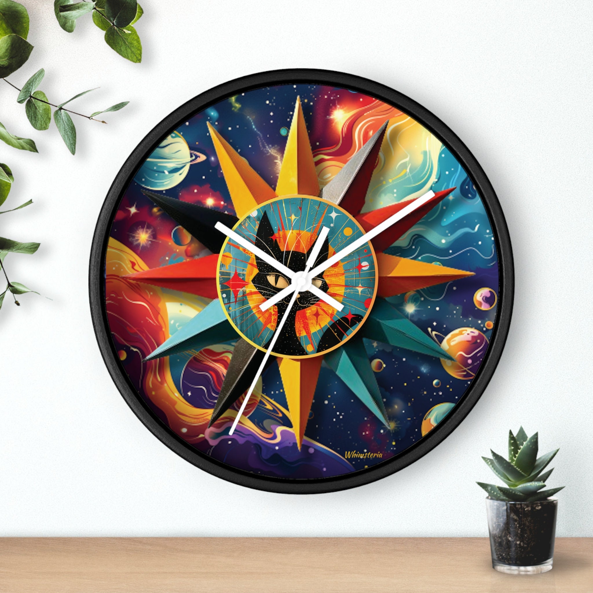 Atomic Black Cat Space Wall Clock, Retro Atomic Cat Wall Clock, Atomic ...
