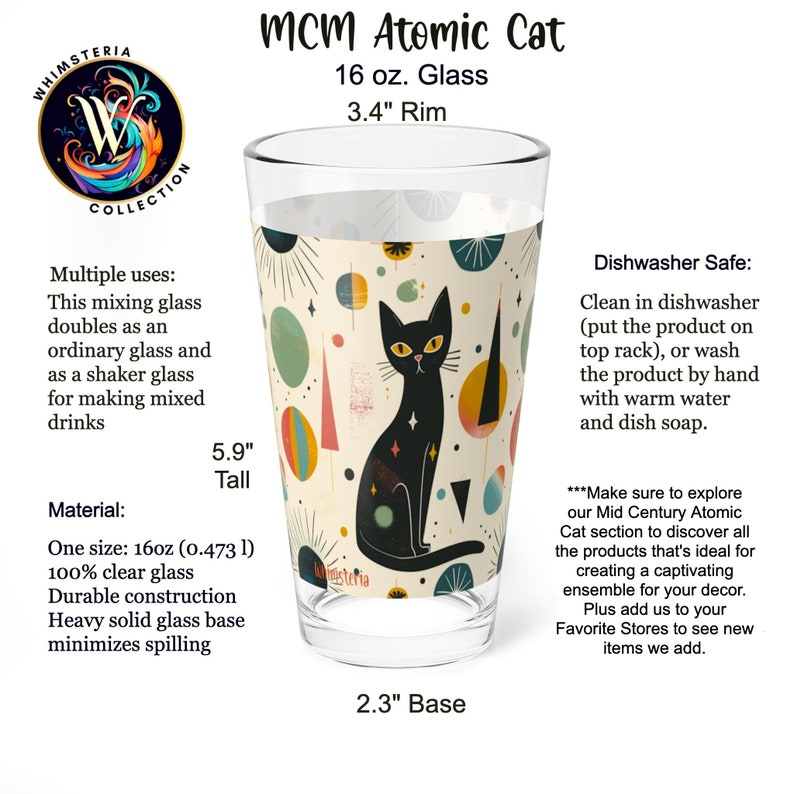 MCM Atomic Black Cat, Mid Century Modern, Retro Drinking/mixing Glass ...