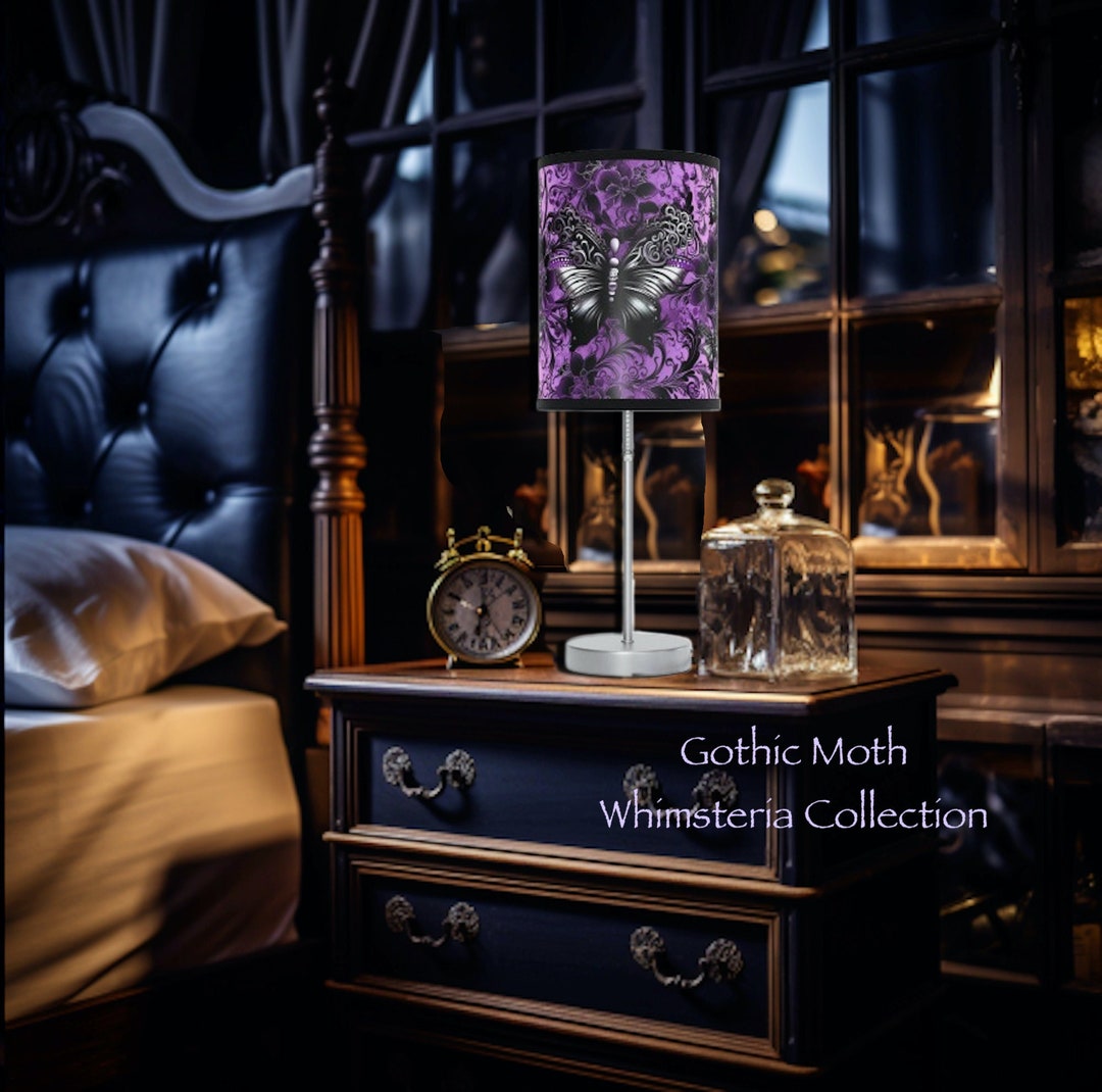 Gothic Purple and Black Lace Moth Lamp on a Stand, US|CA Plug, Goth ...