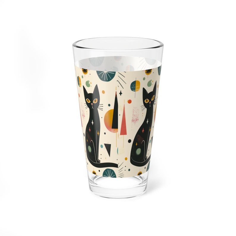 MCM Atomic Black Cat Drinking Glass, Retro Cocktail Glass (16oz) - Etsy