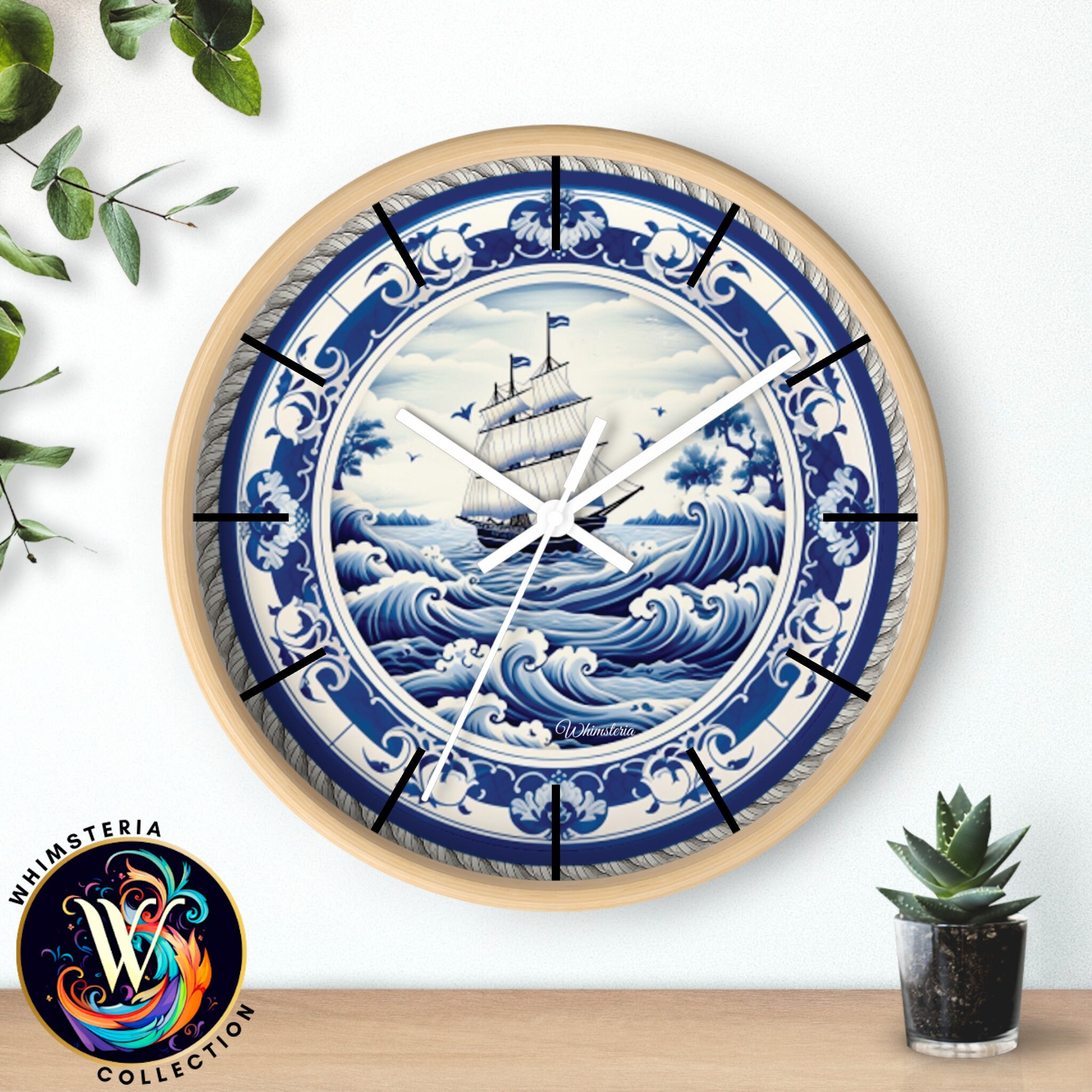 Chinoiserie Nautical Clock Chinoiserie Blue White Nautical Round Clock ...